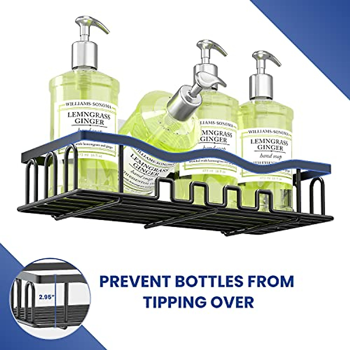 SEIRIONE Set of 3 Adhesive Shower Caddy,Solid Bathroom Shower Organizer,Rustproof Shower Shelves for Inside Shower,Large Capacity Shower Racks for Inside Shower,In Shower Storage with 8 Hooks,Black