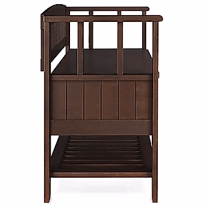 SIMPLIHOME Acadian Solid Wood 48 Inch Wide Transitional Entryway Storage Bench with Shelf in Brunette Brown, for The Living Room, Entryway and Family Room