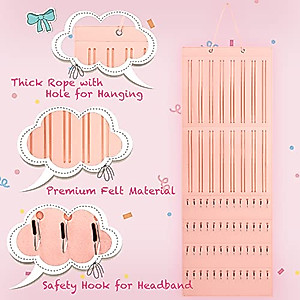 HUHYNN Headband and Hair Bow Holder for Baby Girl, Hanging Newborn Headband Organizer with 52 Hooks for Wall, Room, Door or Closet (Pink)
