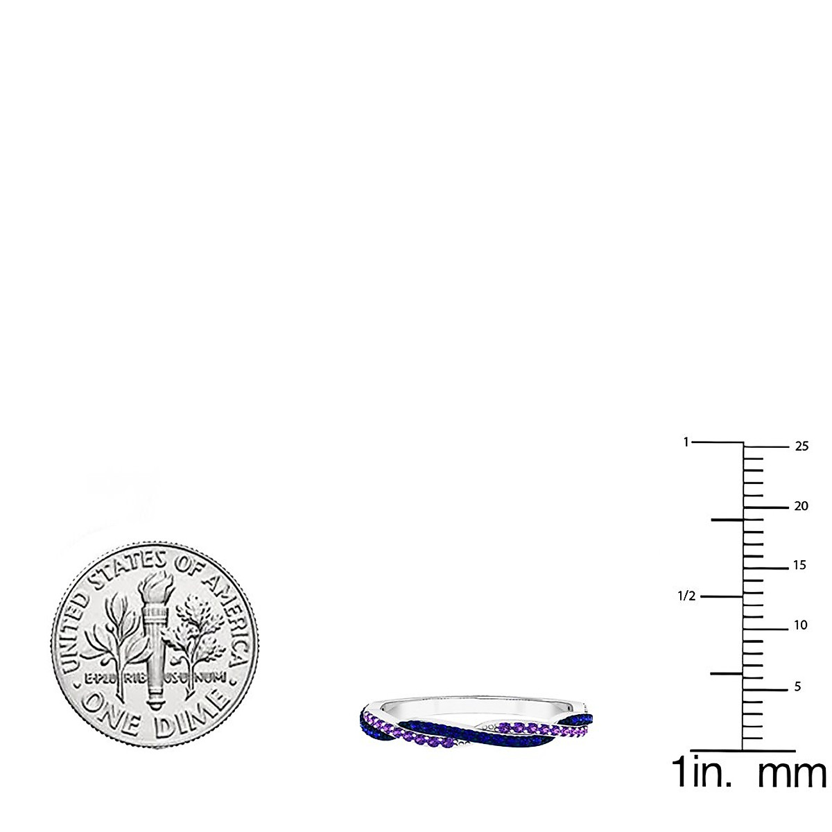 Dazzlingrock Collection 10K Round Amethyst & Blue Sapphire Ladies Wedding Swirl Stackable Band, White Gold, Size 6