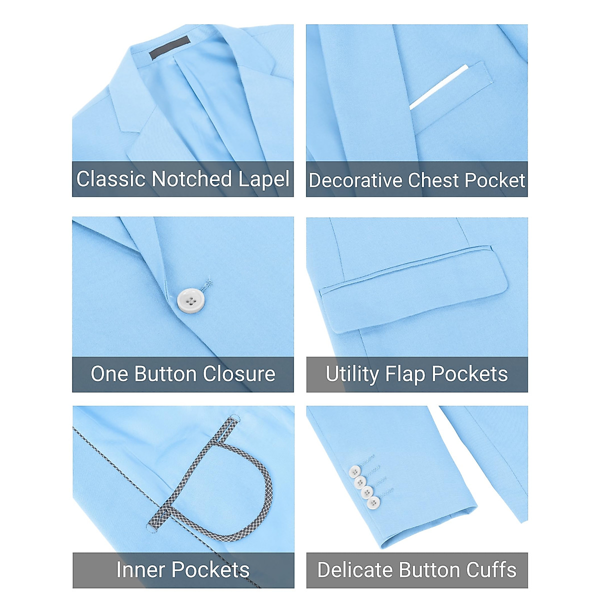 Men's Suit Jacket One Button Slim Fit Sport Coat Business Daily Blazer X-Large Light Blue