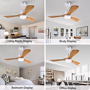 XINGSIYUELYX 42 Inch White Ceiling Fans with Lights and Remote, 3 Blades Wood Ceiling Fan with Light, Dimmable LED Light,Noiseless Reversible Motor, Indoor/Outdoor Fans for Patios Bedroom
