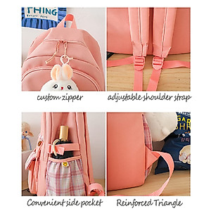 HCOOLE Kawaii Backpack 5Pcs Set with cute plush Pendants & Badge,19 gallon High capacity School Bag Cute Aesthetic Backpack