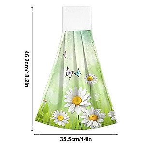 Boccsty Spring Summer Meadow White Daisy Hanging Kitchen Towels 2 Pieces Flowers Butterflies Dish Cloth Tie Towels Hand Towel Tea Bar Towels for Bathroom Farmhous Housewarming Tabletop Home Decor
