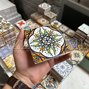 AZZEHOME Porcelain Tiles 4x4'', Pack of 10 Handmade Products, (NOT Stickers) Balcony, Garden, Bathroom, Kitchen, Indoor & Outdoor Ceramics, ics19