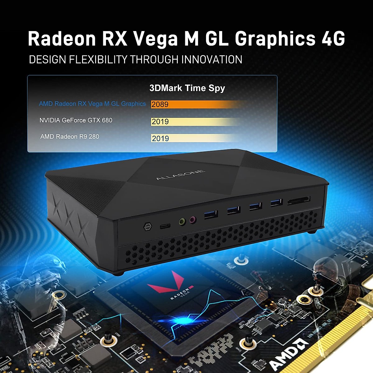 ALLASONE Mini PC Windows 10 Core i7 8709G,Mini Gaming PC Vega M GH Graphics,Mini Computers 16GB DDR4 RAM 512GB SSD,Micro PC Dual HDMI Mini DP LAN WI-FI 6