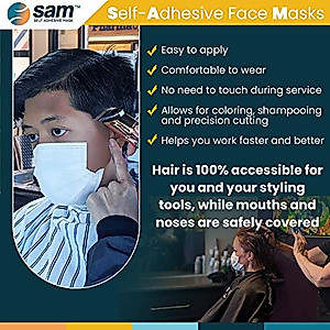 SAM Self Adhesive Masks - 50 Individually Wrapped 3 Ply Guest Face Coverings with Wet Wipe