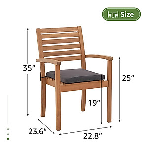 OC Orange-Casual Stackable Patio Dining Chairs Set of 4, Outdoor Acacia Wooden Chairs w/Armrest & Removeable Fabric Cushion, FSC Certified Wood, for Porch, Backyard, Garden, Indoor, Dark Grey