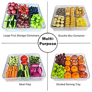 Large Snack Box Container, Clear Divided Serving Tray with Lid and Handle, Portable Snack Tray with Lid for Fruit Veggie Candy, Travel Snackle Box Charcuterie Container for Picnic Party (White, 1 pcs)