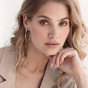 SWEETV 14K Gold Plated Hoop Earrings for Women 40mm Twisted Big Hoops 925 Sterling Silver Post Earrings Sensitive Ears