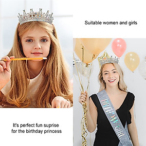 CURASA Silver Crystal Crown & Birthday Girl Sash Kit