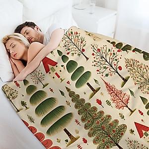 Throw Blankets Vintage Red and Green Christmas Trees Blanket Super Soft Cozy Rustic Style Nature Forest Blanket 40"x50" Couch Sofa Throw Blanket for Girls Birthday Valentines Gifts