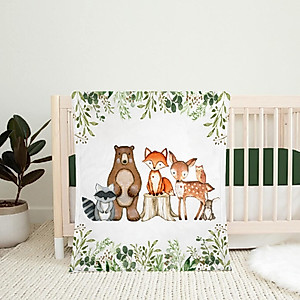 Popfavors Woodland Baby Boy Girl Blanket, Greenery Forest Baby Crib Bedding, Newborn Woodland Coming Home Blanket, Bedding Swaddle Blanket, Baby Monthly Milestone Blanket Boy, 40x50'', Green