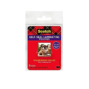 Scotch Self-Sealing Laminating Pouches, Gloss Finish, 2.5 Inches x 3.5 Inches, 5 Pouches (PL903G)