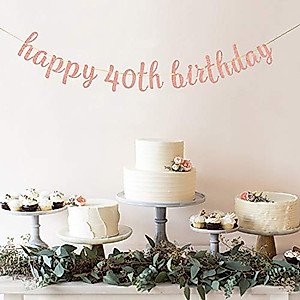 INNORU Glitter Happy 40th Birthday Banner - Forty Sign Banner - Cheers to 40 Years Birthday Party Bunting Decorations Rose Gold
