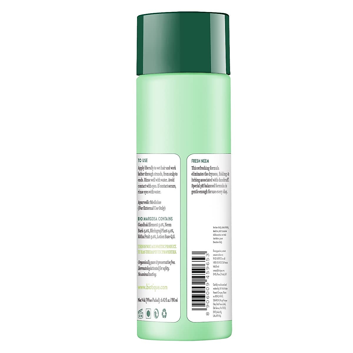 Biotique Margosa Anti-Dandruff Shampoo & Conditioner 190Ml/ 6.42 Fl.Oz I Leaves Hair Fresh, Lustrous And Full Of Natural Body