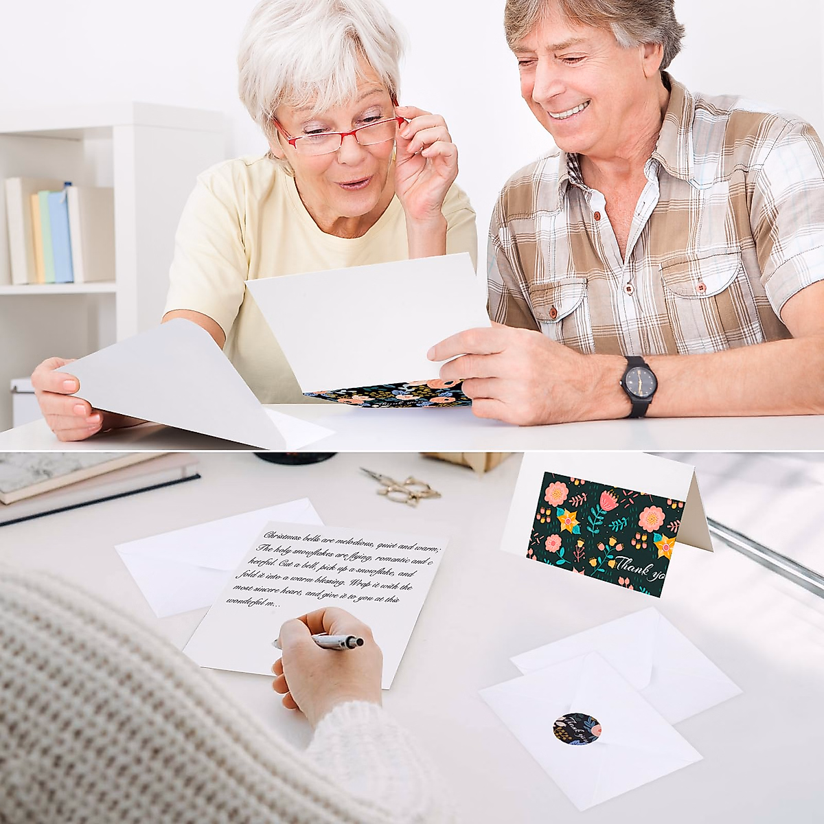 Utron 32 PCS Thank You Cards with Envelopes, Painted Florals Thank You Cards, Envelopes and Stickers Thank You Notes, Wedding Thank You Cards with Envelopes