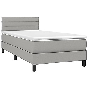 TIFITGO Indoor Fashion Furniture Beds Accessories Box Spring Bed 76"x39.4" Single Bed with Mattress&LED Light Gray Twin Fabric Bed Frames US Stock Fast Shipment