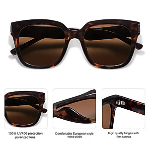 SOJOS Polarized Sunglasses for Women Men Trendy Square Glasses SJ2149 with Dark Brown Tortoise Frame/Brown Lens
