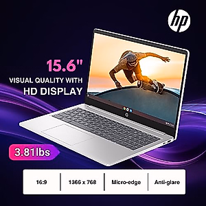 HP Chromebook 2023, 15.6" HD Display, Intel Processor N200 CPU(>i3-10110U,Upto 3.7 GHz), DDR5 8GB RAM - 64GB eMMc Storage + 128GB SD Card, HD Webcam, Numeric Keyboard, Long Battery, Chrome OS, Silver