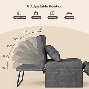 Aiho Sofa Bed, 4 in 1 Sleeper Chair Bed Coverts to Guest Bed Folding Ottoman with Adjustable Backrest, Modern Breathable Linen Couch Bed for Living Room Apartment Office, Dark Grey