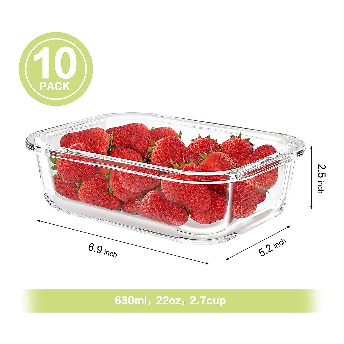 Bayco 10 Pack Glass Meal Prep Containers, Glass Food Storage Containers with Lids, Airtight Glass Lunch Bento Boxes, BPA-Free & Leak Proof (10 lids & 10 Containers) - Grey