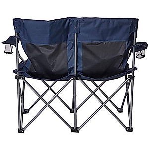 Kamp-Rite Portable 2 Person Double Folding Collapsible Outdoor Patio Lawn Beach Chair for Camping Gear, Tailgating, & Sports, 500LB Capacity, Navy/Tan