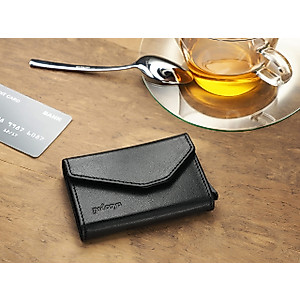 PULARYS Mini Wallet RAVEN - Multifunckion Credit Card Case - Italian Leather - RFID blocking - Size: 6.5 x 10 x 2.5 cm - Space for up to 7 Cards - Classic Design