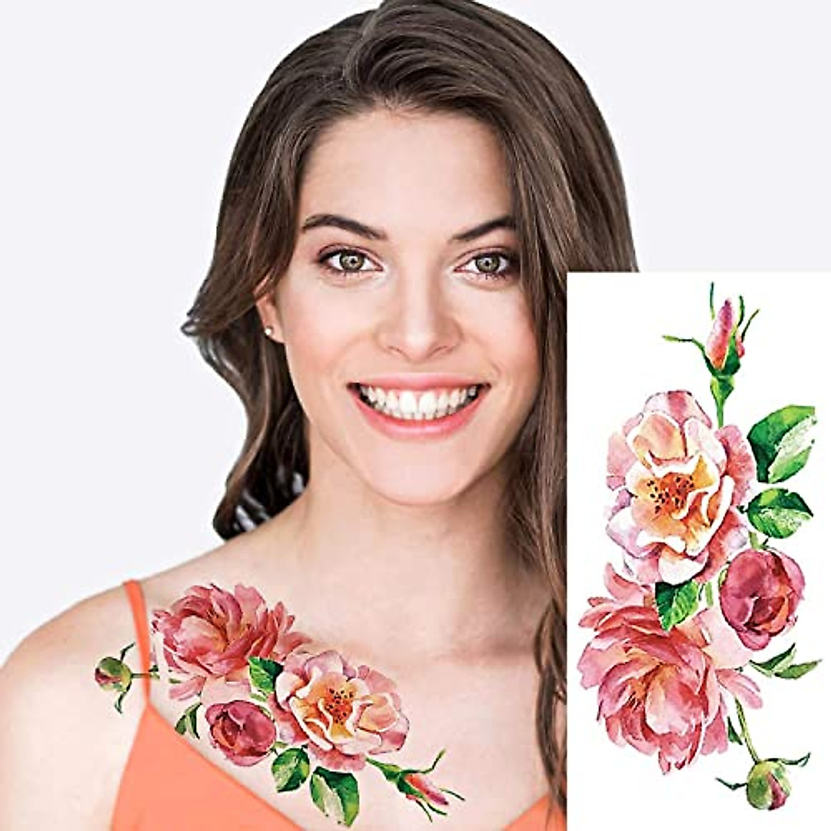 PHOGARY 24 pieces Women Temporary Tattoos (Large Flowers), Bright Colored Fake Tattoo Stickers (Water Transfer), Waterproof Body Art Sticker for Girls Arms Legs Shoulder Back