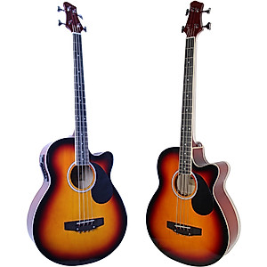 Vizcaya Full Size 4 Strings Cutaway Acoustic-Electric Bass Guitar With 4-Band Equalizer,5mm Padding Gig Bag,Strap, Picks-Sunburst