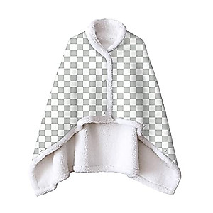 Wearable Blanket Adult with Buttons Plaid Throw Blanket Super Soft Plush Fleece Office Blanket for Women Work Lap Blanket (grey, 150 * 120cm)