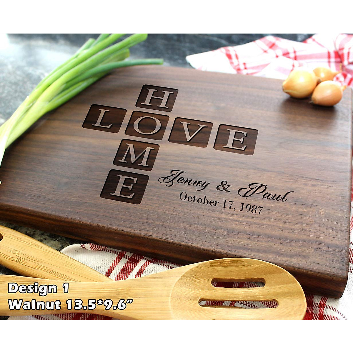 Housewarming Gifts, Personalized Cutting Board for New Home Owner, Couples, Friends, Parents, Unique Anniversary Presents for Mother's day, Thanksgiving, Christmas (3 Woods, 3 Sizes, 12 Design)