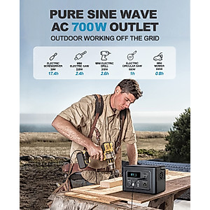 Powdeom 700W Portable Power Station with AC Outlet, 614Wh LiFePO4 Battery Backup Power Supply, 500W AC Input Recharge 0-80% Within 1 Hour for Camping, Outdoors, Off-grid Life