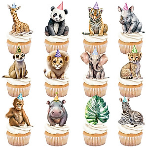 CANDY CHEF Safari Animal Cupcake Toppers, 24Pcs, Jungle Themed Decorations for Baby Shower Supplies