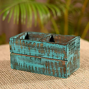 Unravel India Antique Finish Mango Wood Cuttley Holder(2 Partitions)