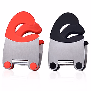 DOERDO 2Pcs Pot Clip Stainless Steel Pot Spoon Holder, Anti-Scald Grip Silicone Pot Clip Holder Fixed Clamp for Spoon Spatula (Red, Black)