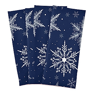 White Snowflakes Winter Doodle Kitchen Dish Towel Set of 4, Blue Christmas 18x28in Absorbent Dishcloth Reusable Cleaning Cloths for Household Use