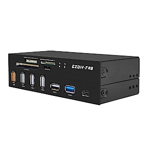 EZDIY-FAB PC Front Panel Internal Card Reader USB HUB, USB 3.1 Gen2 Type-C Port,USB 3.0 Support SD MS XD CF TF Card for Computer, Fits Any 5.25" Computer Case Front Bay