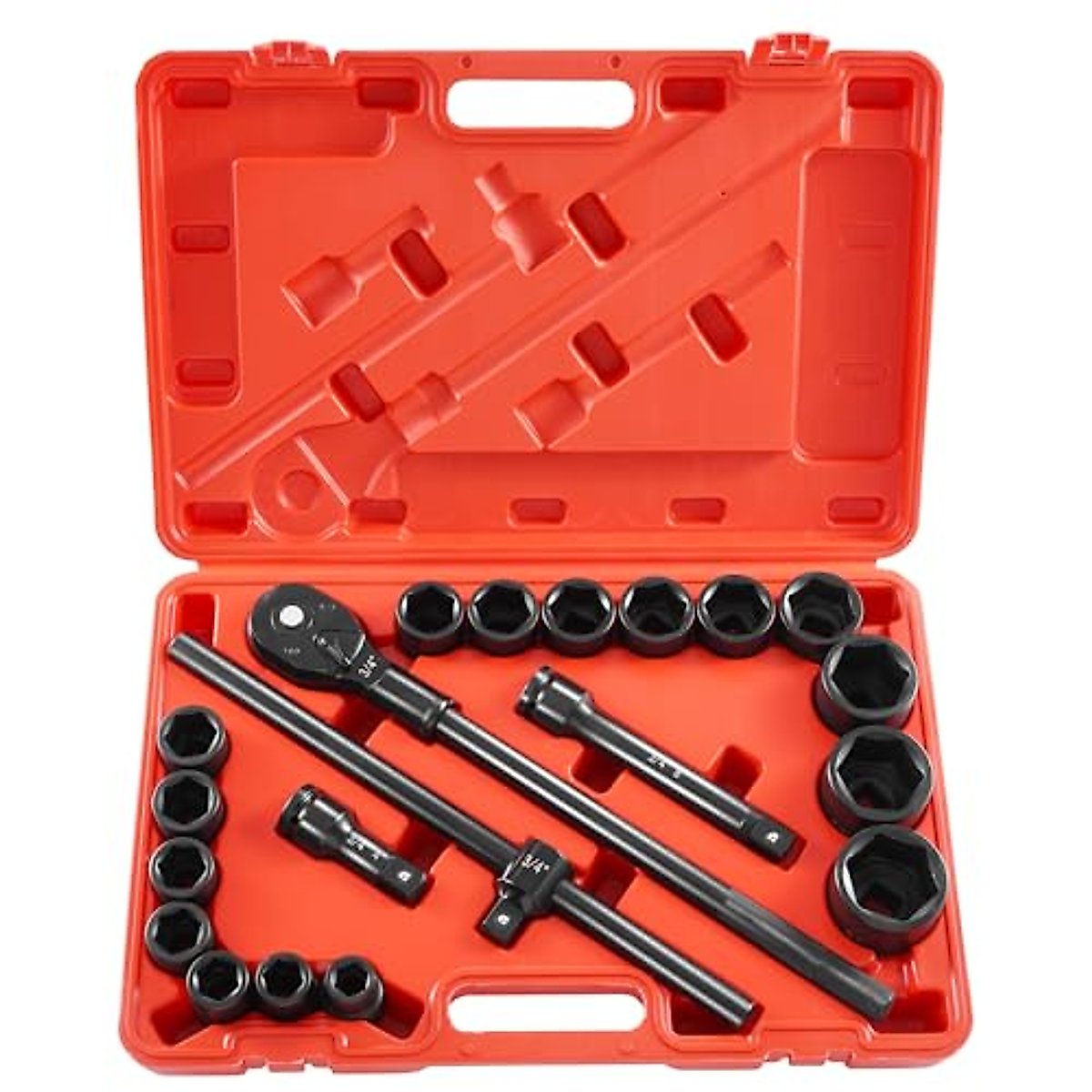 VEVOR Impact Socket Set 3/4 Inches 21 Piece Standard Impact Sockets, Socket Assortment 3/4 Inches Drive Socket Set Impact Standard SAE Sizes 3/4 Inches to 2 Inches Includes Adapters and Ratchet Handle