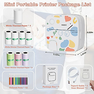DOLEWA Mini Sticker Printer, Portable Thermal Inkless Sticker Maker with 8 Rolls Coloed Paper & 12 Pens, Wireless Thermarote Printers for Photos, Study Notes, Scrapbook, Journal, Memo (Doodle)