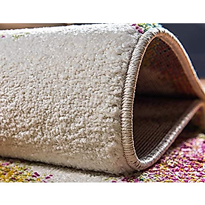 Unique Loom Lyon Collection Modern Watercolor Floral Area Rug, 2 x 6 ft, Ivory/Pink