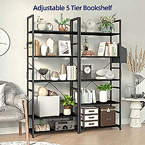 NUMENN 5 Tier Bookshelf, Tall Bookcase Shelf Storage Organizer, Modern Book Shelf with Storage Bag and Hook for Bedroom, Living Room and Home Office, Black