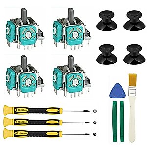 4pcs Replacement Thumbsticks for Xbox One S/X Controller, 3D Joystick Parts Analog Caps with Full Repair Tools Kit, T6 T8 T10 Screwdriver