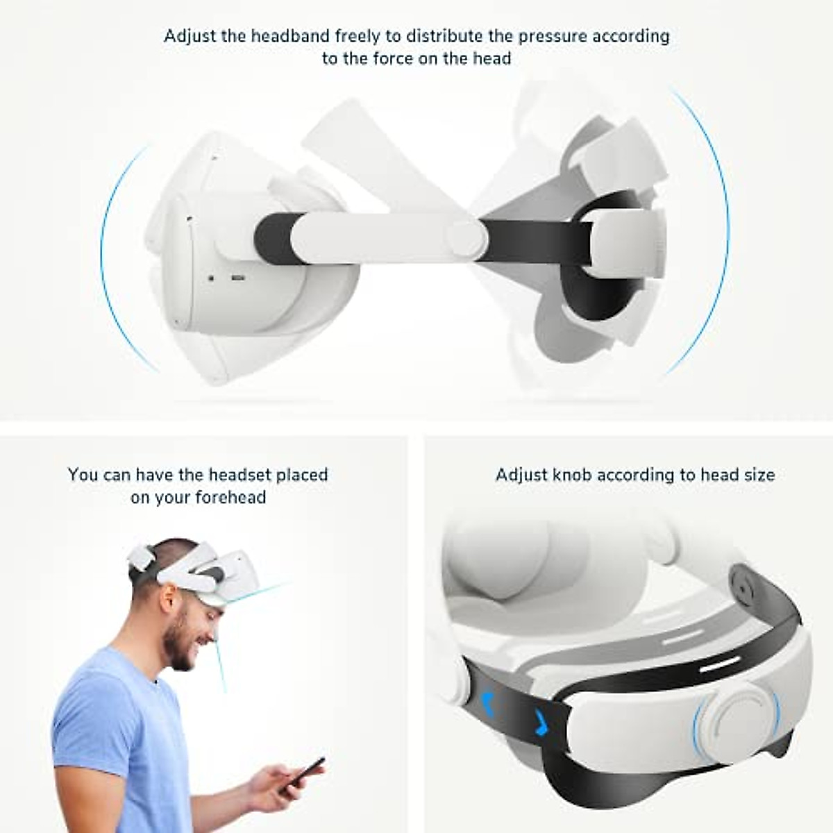 Head Strap with Battery Pack for Oculus Quest 2, MEYIN 3350mAh Fast Charging VR Power, Adjustable Strap and Ear Muffs Accessories for Quest 2, Enhanced Support & Gaming Immersion