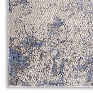 Nourison Silky Textures Distressed Blue/Ivory/Grey 9'3" x 12'9" Area Rug (9' x 13'), 9'3"X12'9",