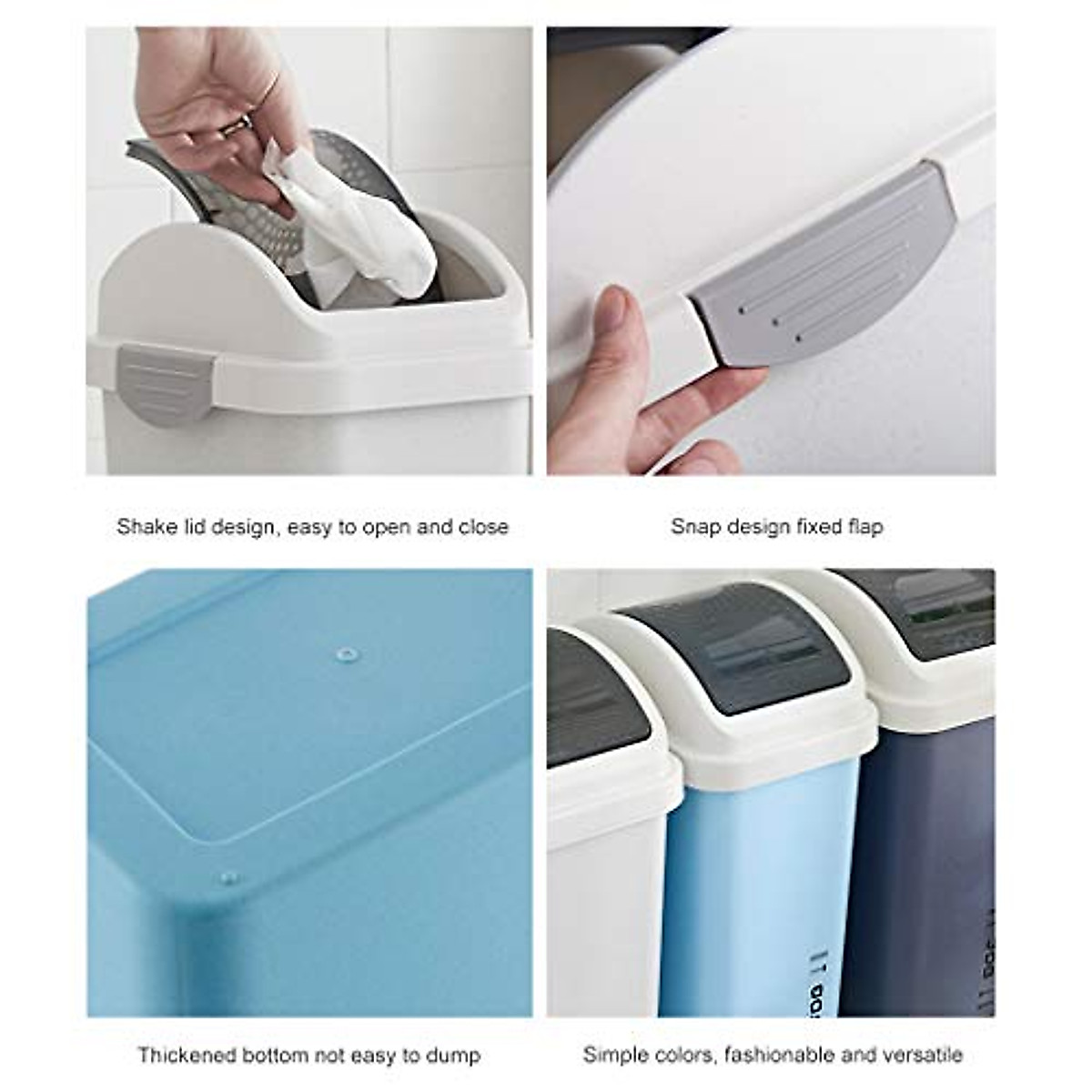 WXXGY Trash Can Waste Swing Lid Waste Recycle Recycling Dustbins Kitchen Bathroom Rubbish Trash Refused Bins/K Blue/42Cmx14Cmx22Cm