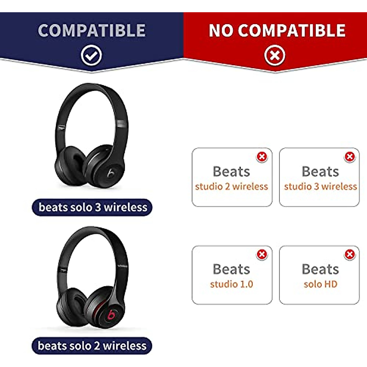 Solo3 Ear Pads Cushions Replacement for Beats Solo 2 & Solo 3 Wireless On-Ear Headphones, Ear Cushions Memory Foam Earpads with Soft Protein Leather (Titanium Gray)