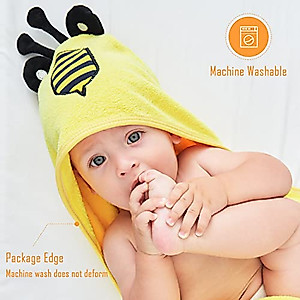 Sunny zzzZZ Baby Hooded Bath Towel and Washcloth Sets, Baby Essentials for Newborn Boy Girl, Baby Shower Towel Gifts for Infant and Toddler - 2 Towel and 8 Washcloths - Yellow Bee and Grey Elephant