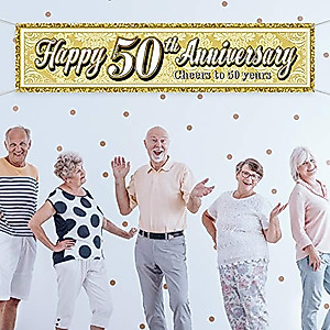 Happy 50th Anniversary Banner Cheers to 50 Years Party Decorations Anniversary Sign Banner for 50th Anniversary Birthday Party Wedding Anniversary Big Event Party Supplies