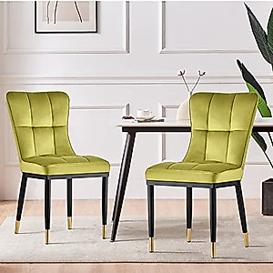 Bekrvio Dining Chairs Set of 4, Modern Velvet Kitchen Chairs with High Back, Upholstered Armless Side Chair Accent Chair with Black Metal Legs for Dining Room, Living Room, Vanity (Olive Green)